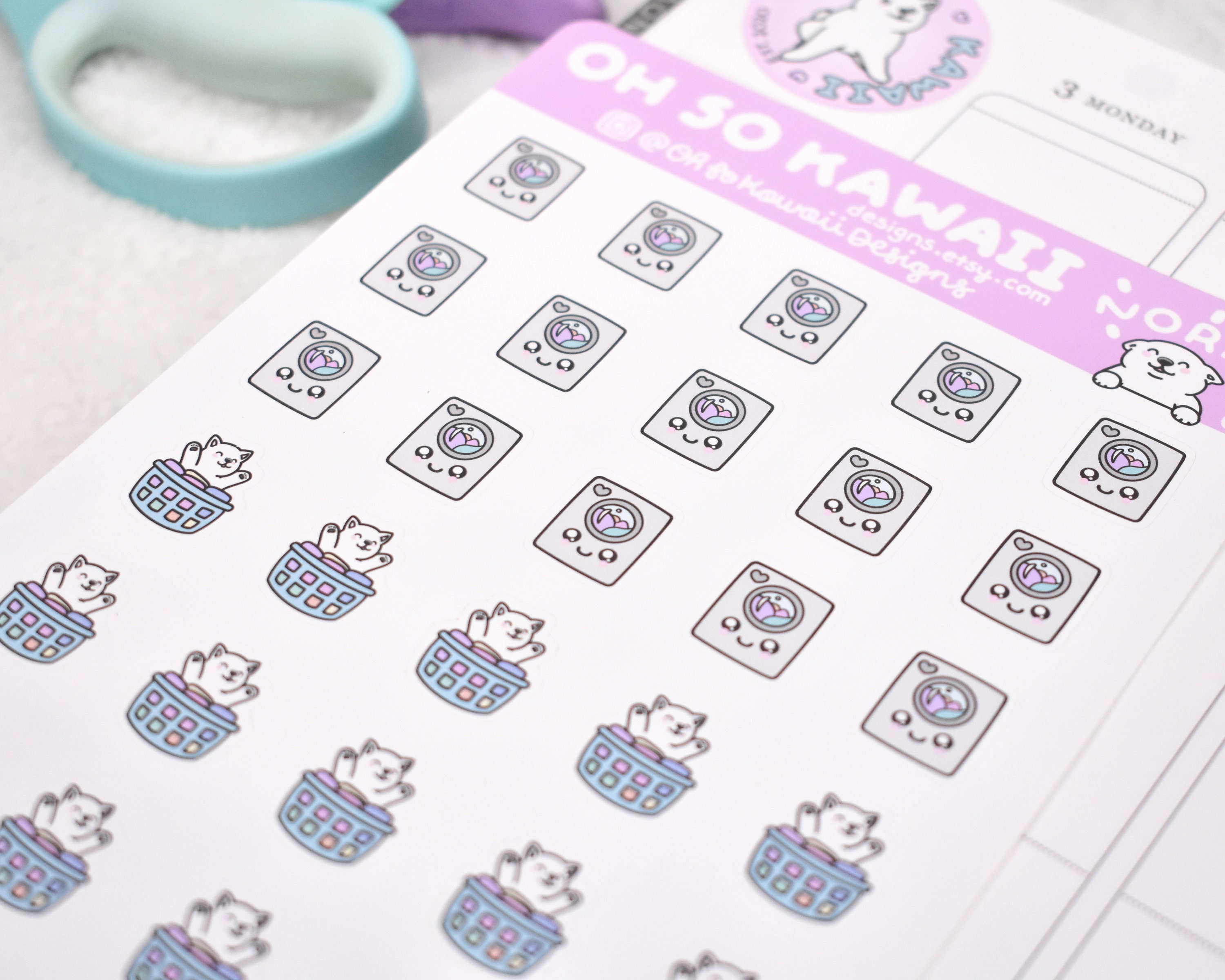 Kawaii Washing Machine Stickers Laundry Planner Stickers | Etsy
