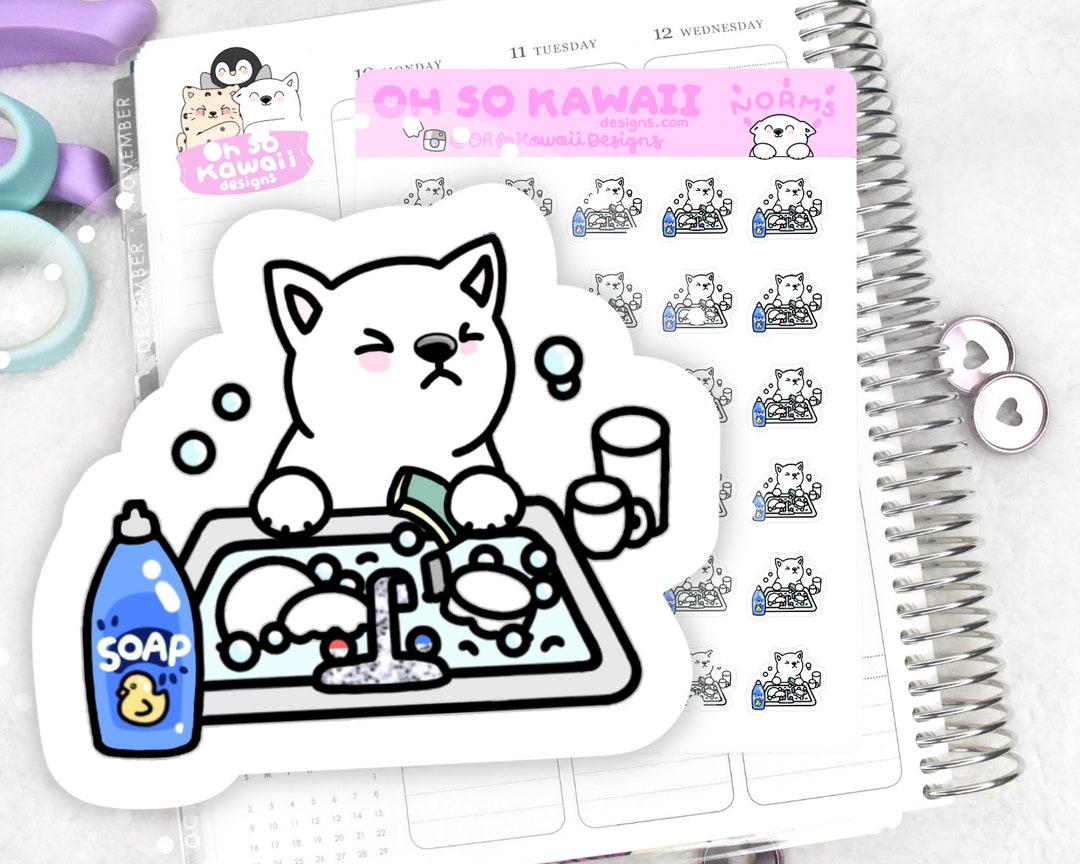 Kawaii Wash Dishes Icon Sticker Wash Dishes Planner Stickers - Etsy