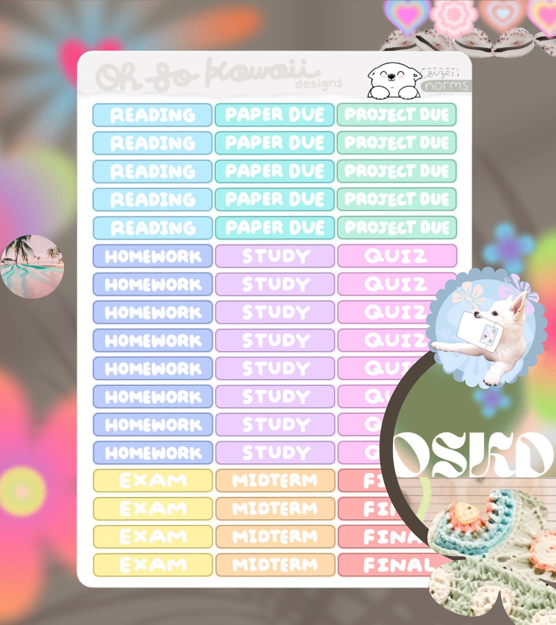 Kawaii College Stickers for School Teacher Student Planner - Homework ...