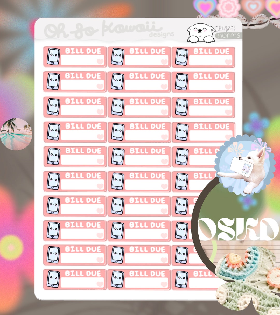 Kawaii Phone Bill Stickers - Cellphone Planner Sticker - Utility Bill ...