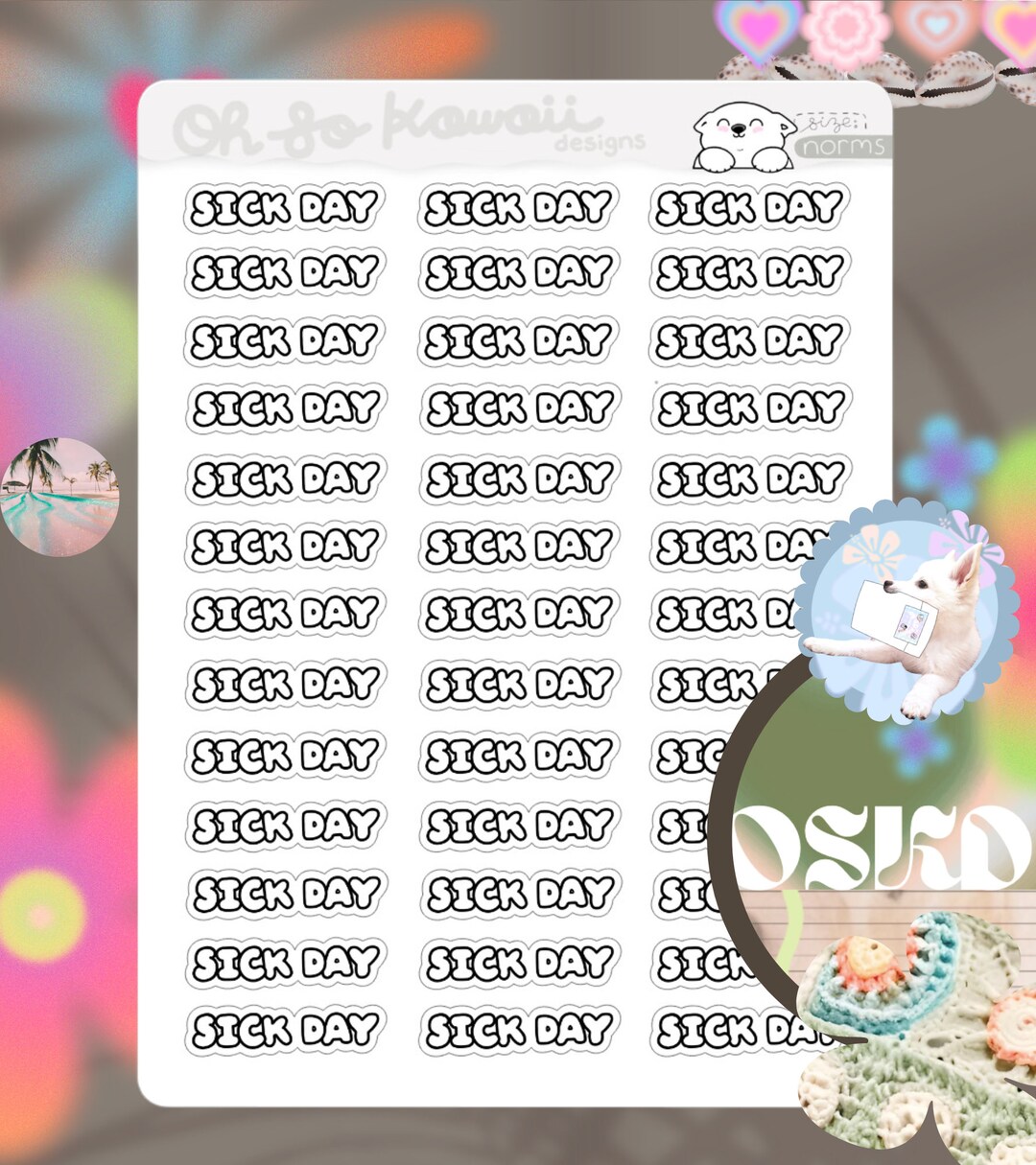 Kawaii Sick Day Planner Stickers Sick Day Stickers Work Stickers for ...