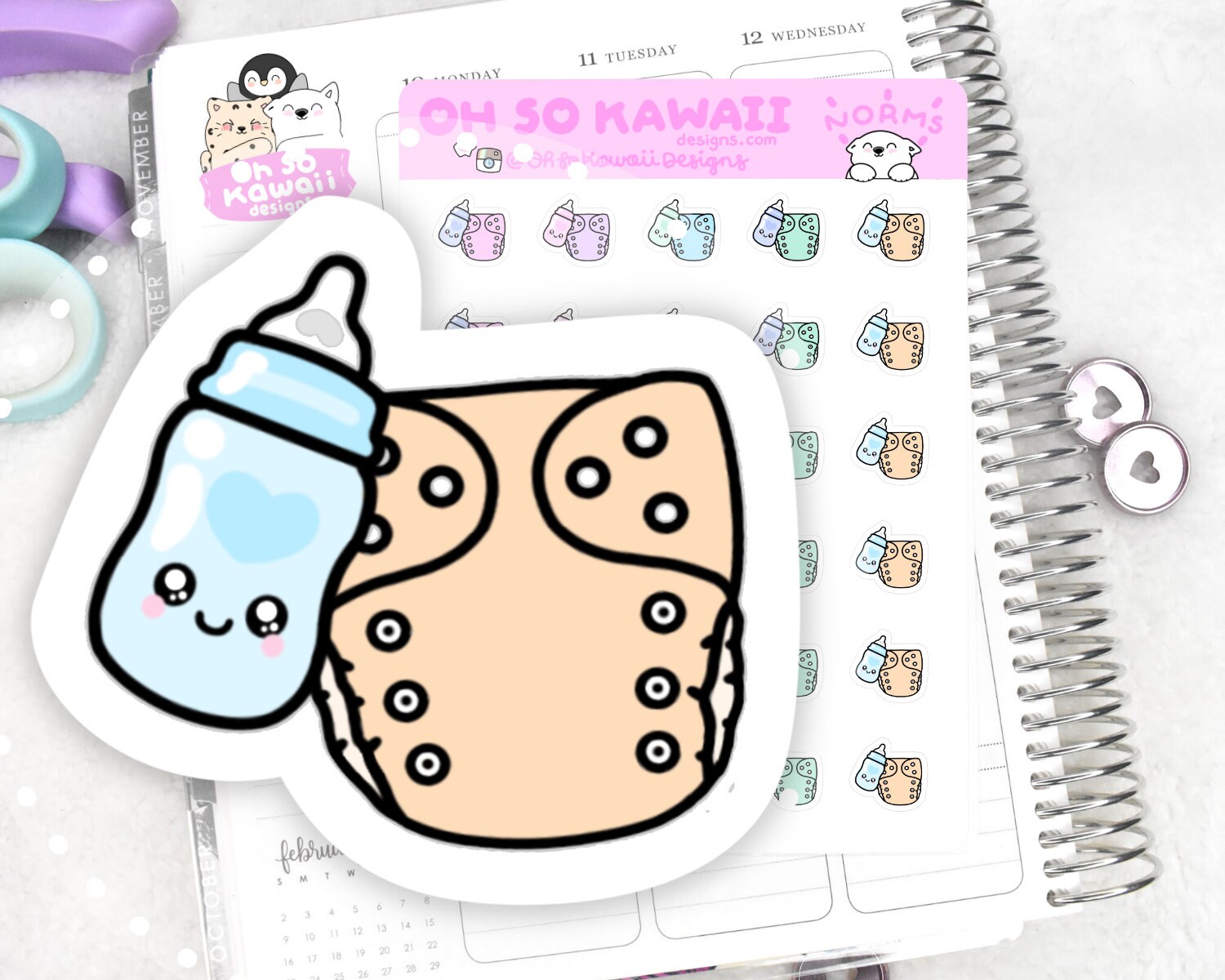 Kawaii Diaper Stickers Baby Sticker Baby Planner Stickers | Etsy