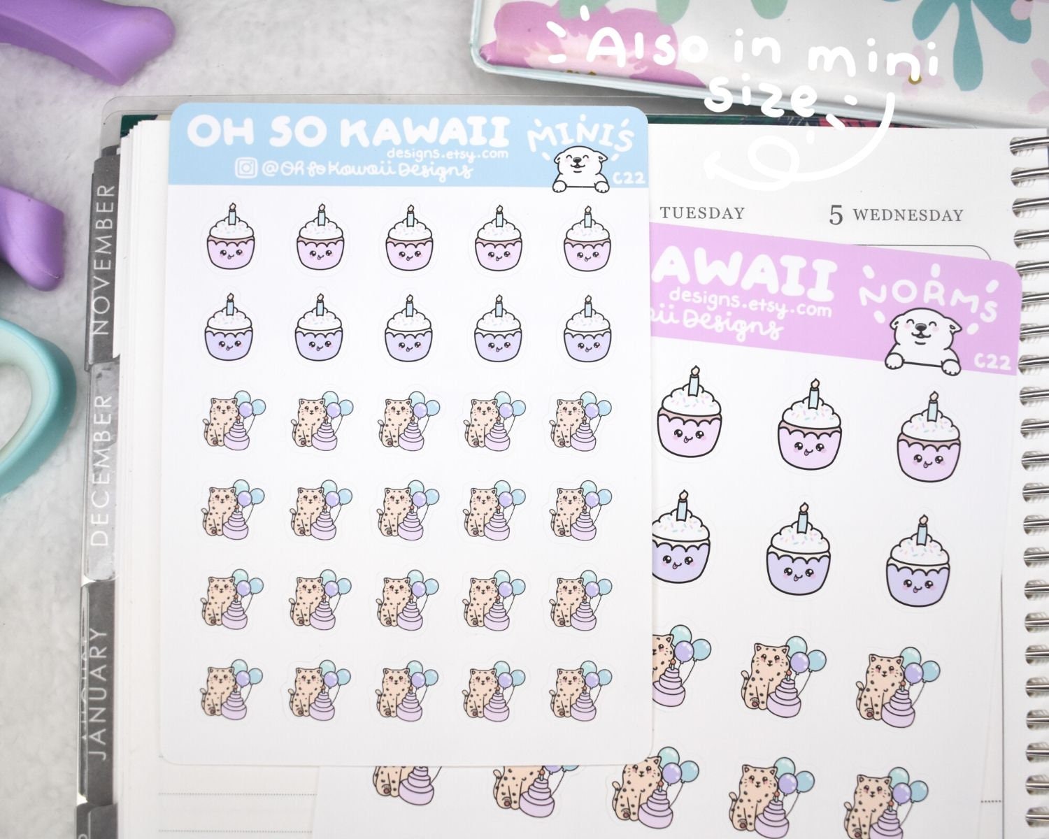 Kawaii Cat Planner Stickers Cat Stickers Birthday Stickers | Etsy