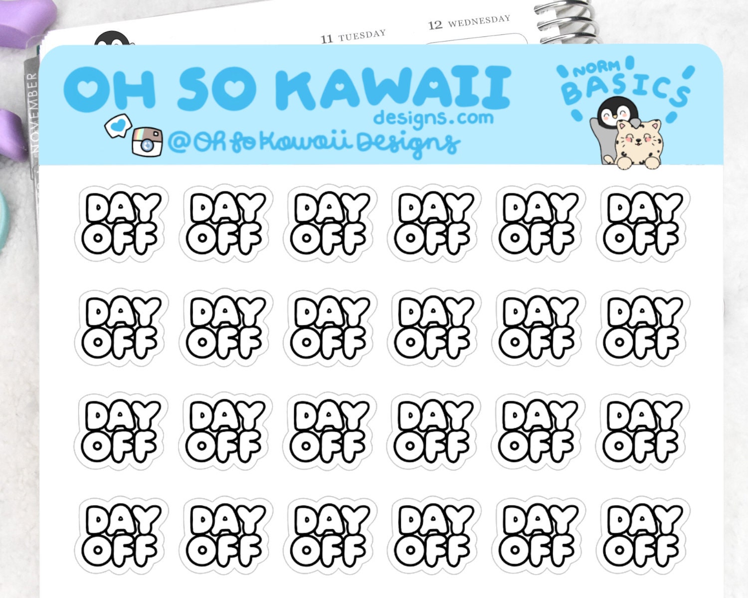 Kawaii Day off Planner Stickers Day off Stickers Work - Etsy
