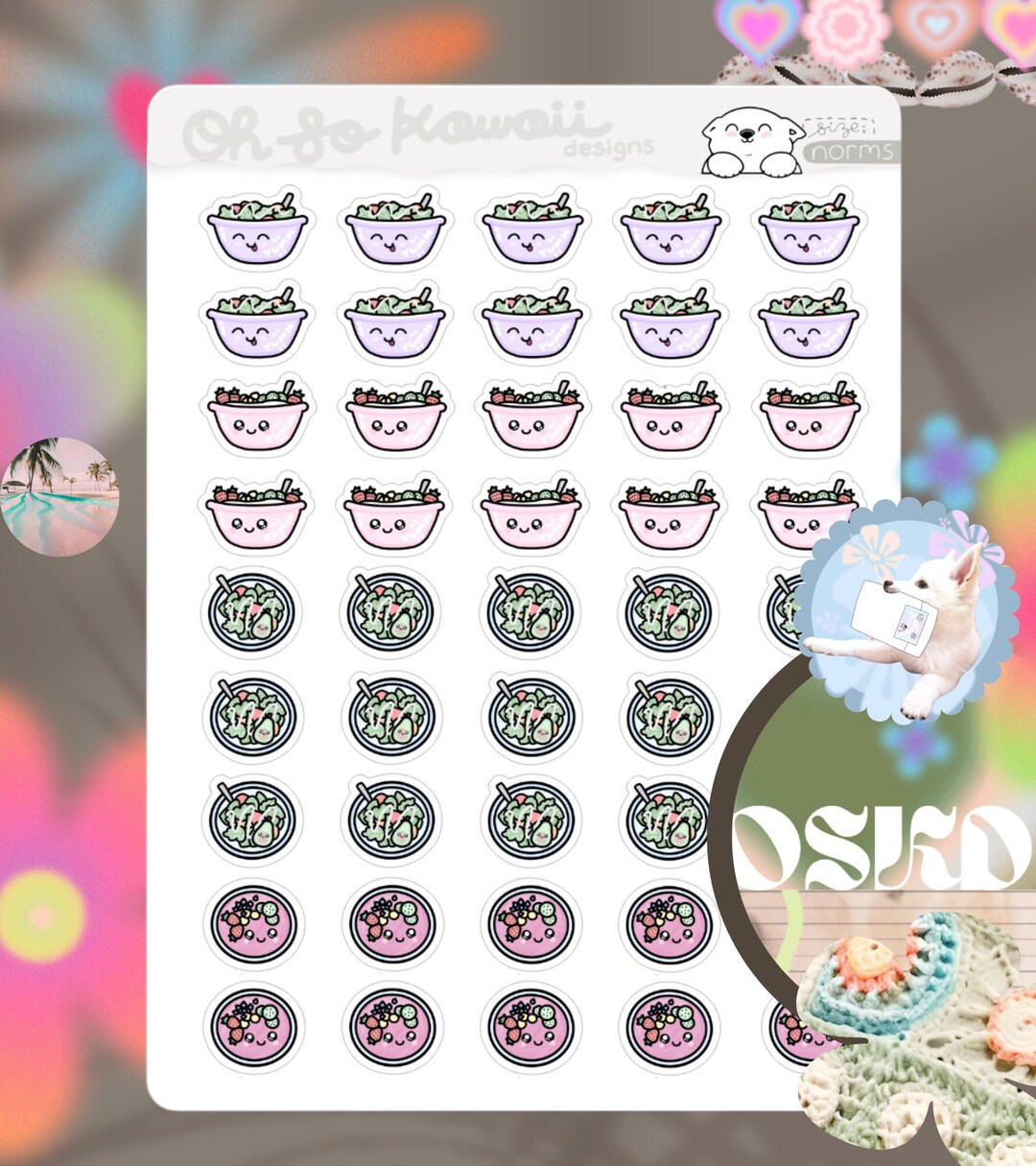Kawaii Salad Sticker Yogurt Sticker - Food Icon Stickers - Kawaii ...
