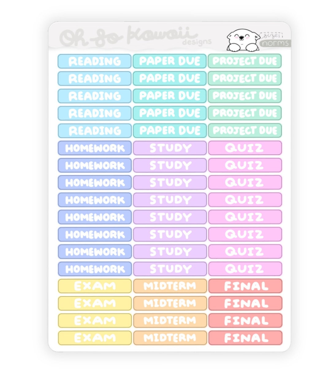 Kawaii College Stickers for School Teacher Student Planner Homework ...