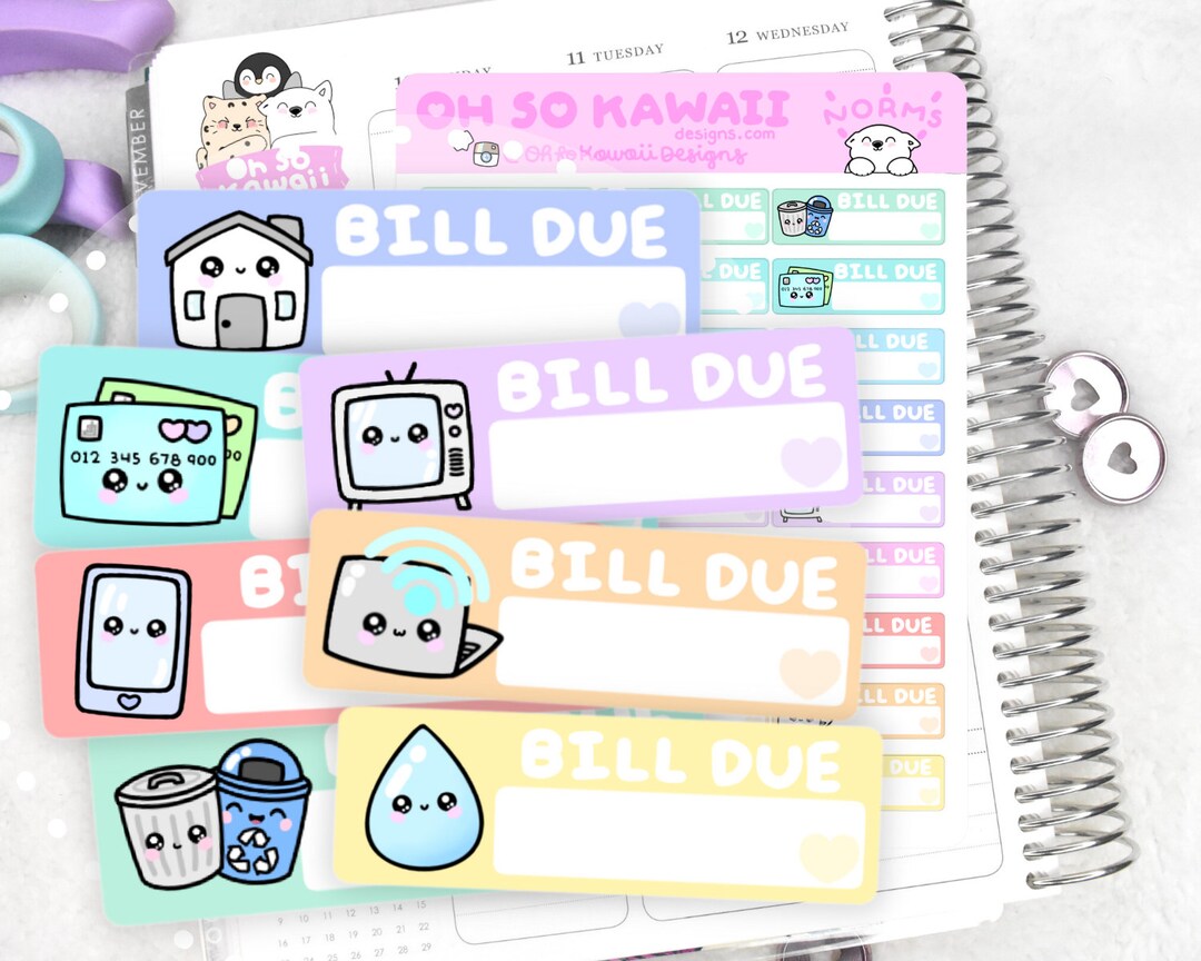 Kawaii Utility Bill Stickers Bill Due Reminder Stickers Budget Finances ...