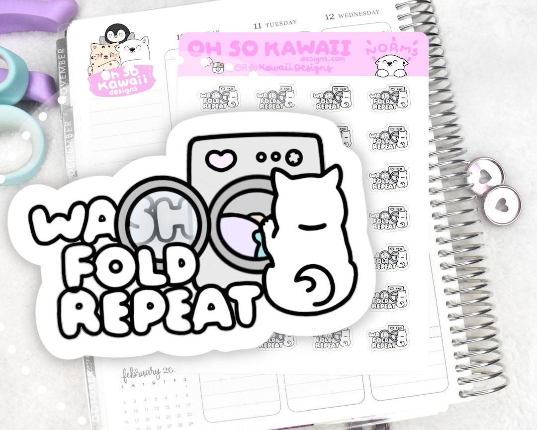 Kawaii Wash Clothes Icon Sticker Do Laundry Planner Stickers Household ...
