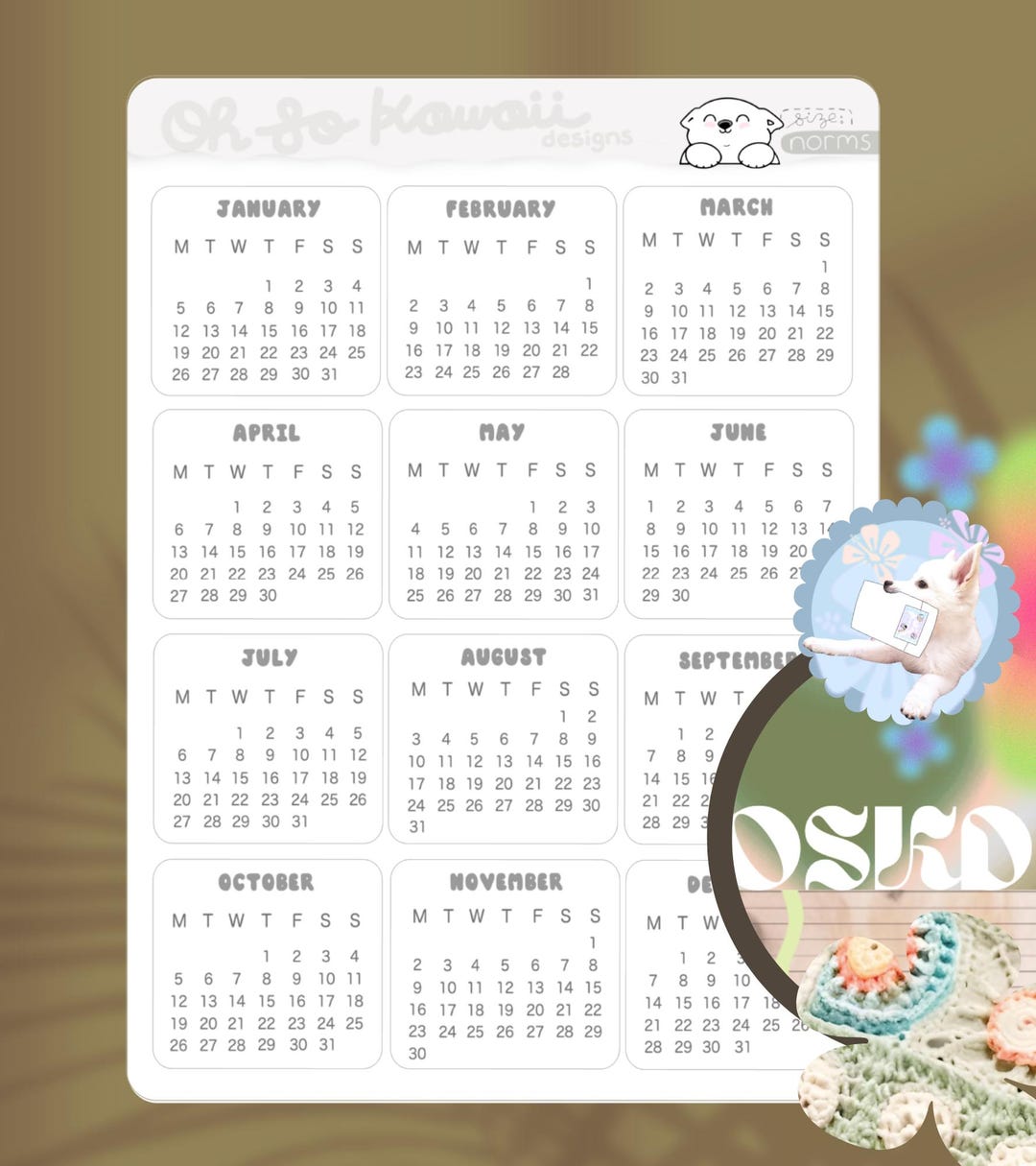 2026 Kawaii Journaling Stickers - Monthly View Stickers for Planner ...