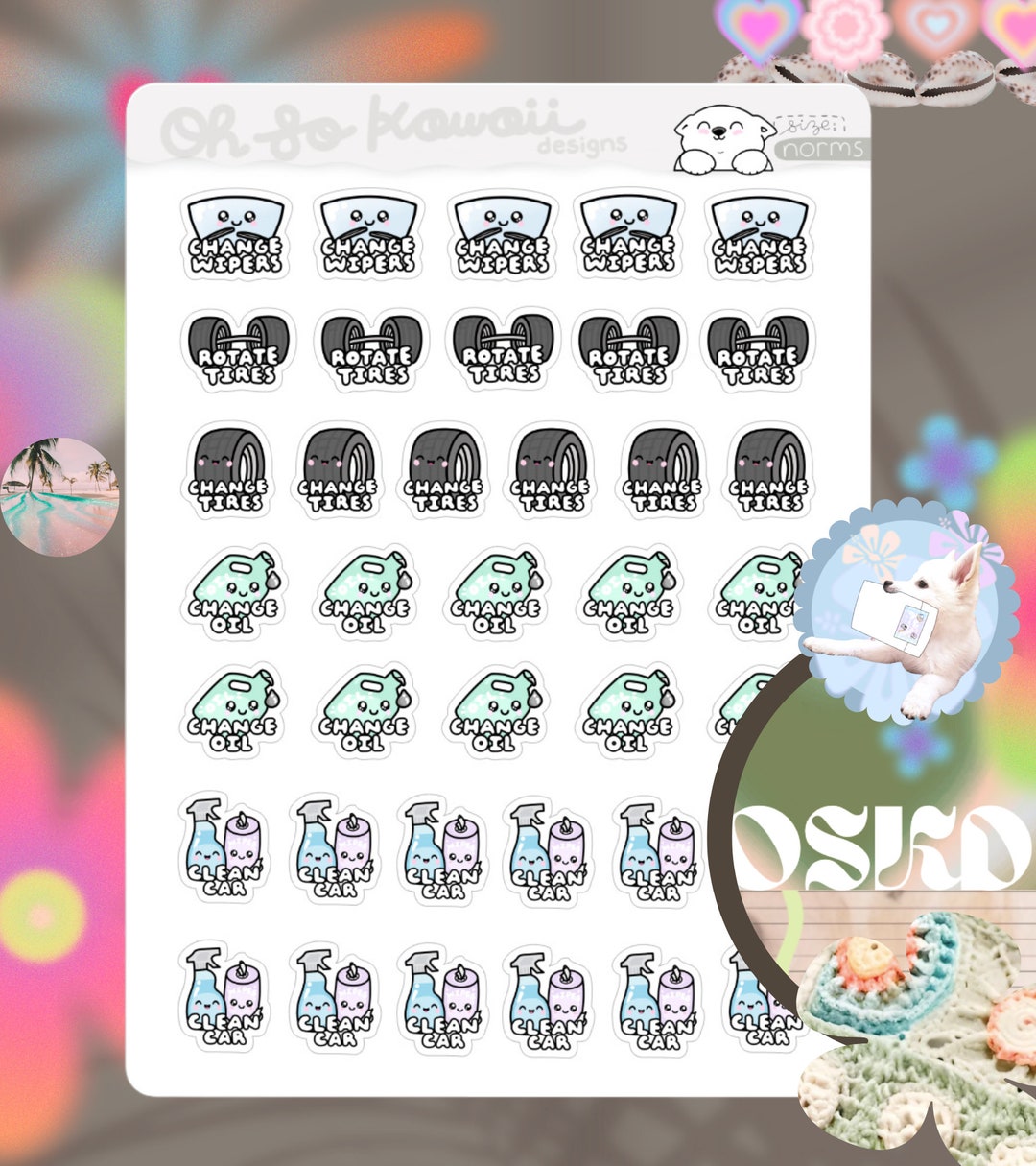 Kawaii Car Maintenance Planner Stickers- Car Maintenance Sticker ...