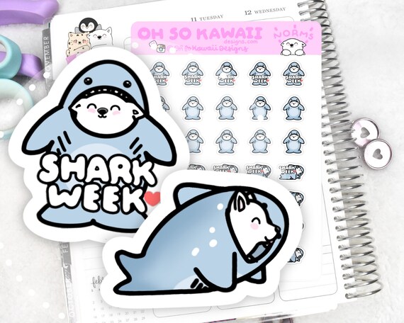 Kawaii Shark Week Stickers Shark Week Planner Stickers Erin - Etsy