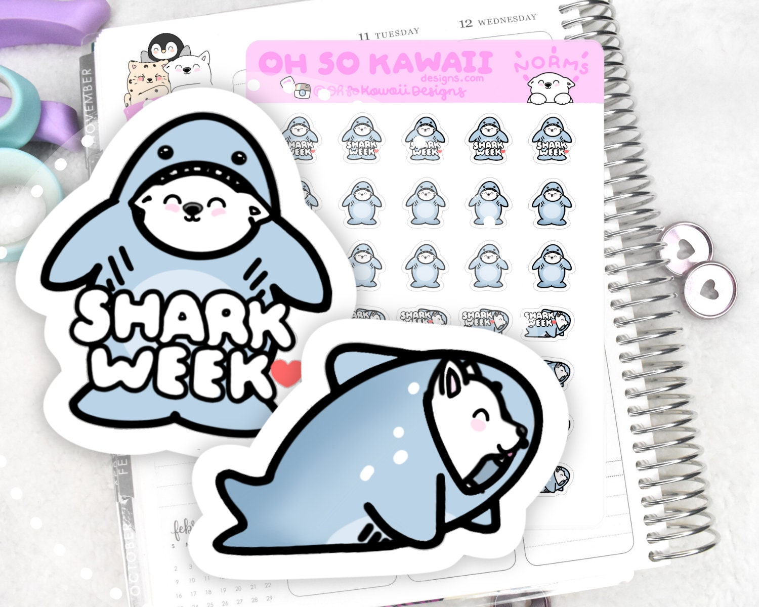 Kawaii Shark Week Stickers Shark Week Planner Stickers Erin - Etsy