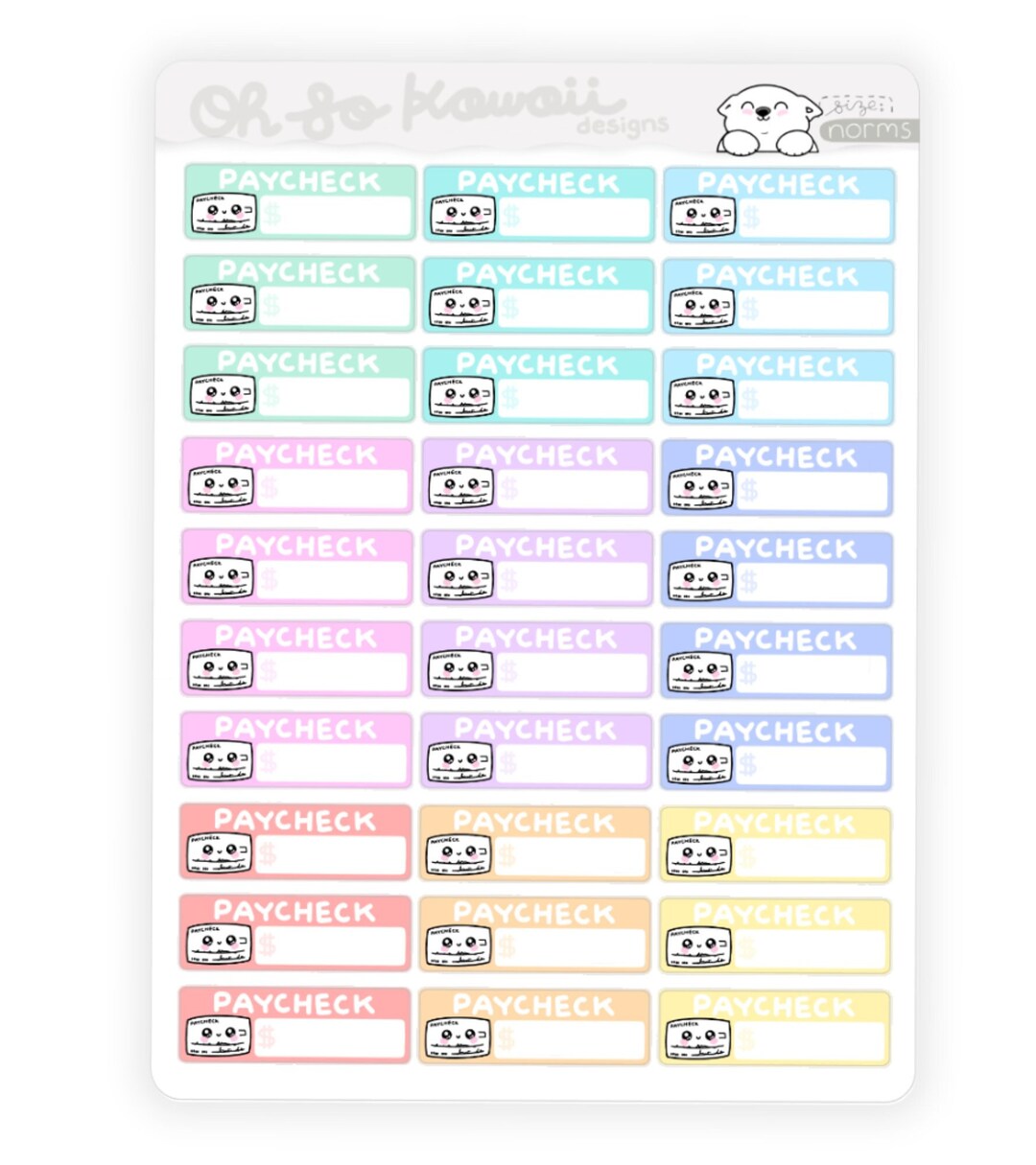 Kawaii Budget by Paycheck Cash Envelope Stickers Paycheck Tracker ...