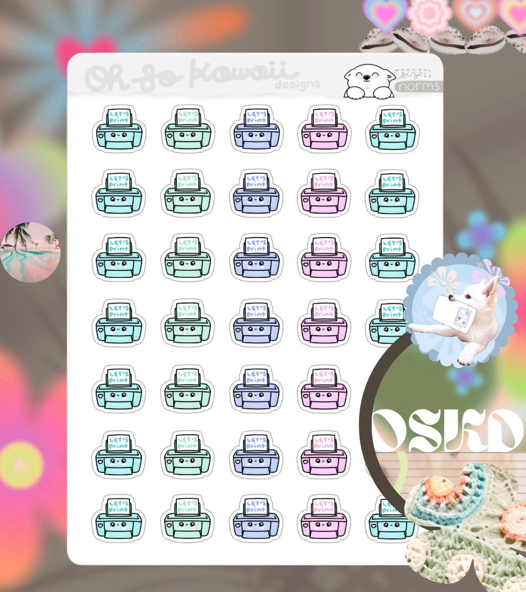 Kawaii Printer Stickers - Printer Icon - Printer Functional Stickers ...