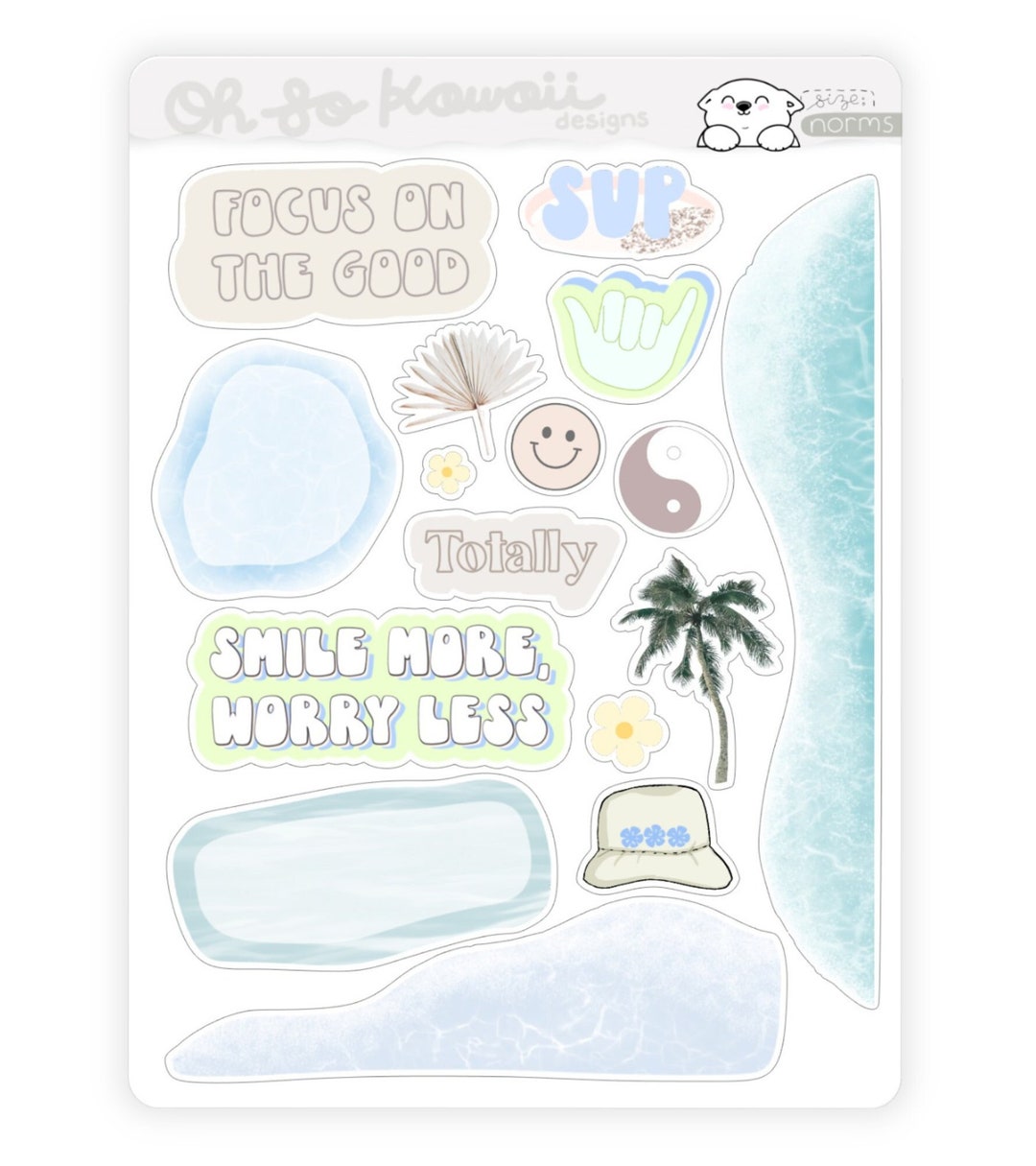 Kawaii Journaling Stickers Beach Vacay Sticker Sheet Cute Bujo Stickers ...