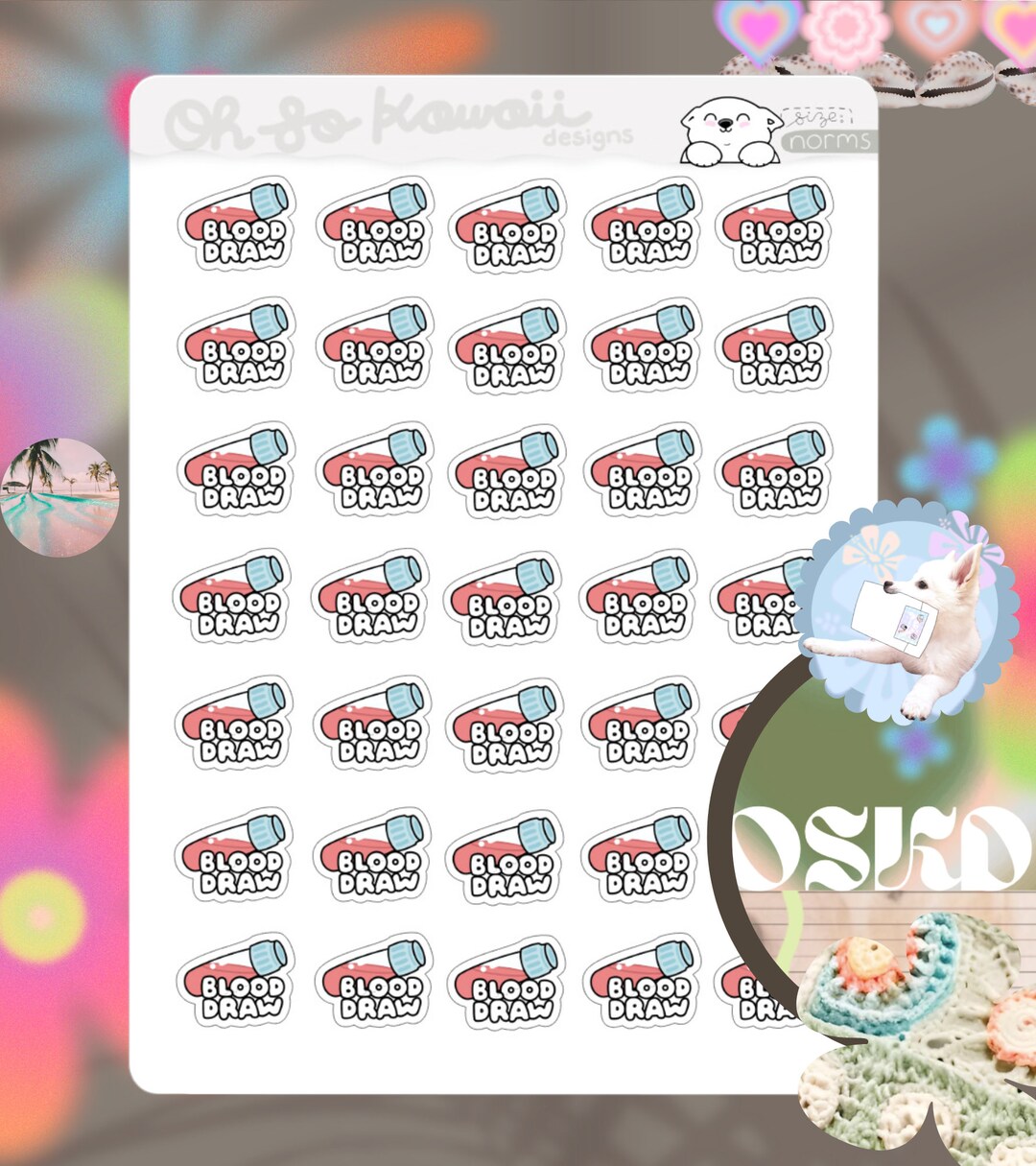 Kawaii Blood Work - Blood Draw Reminder Sticker - Draw Blood Planner ...