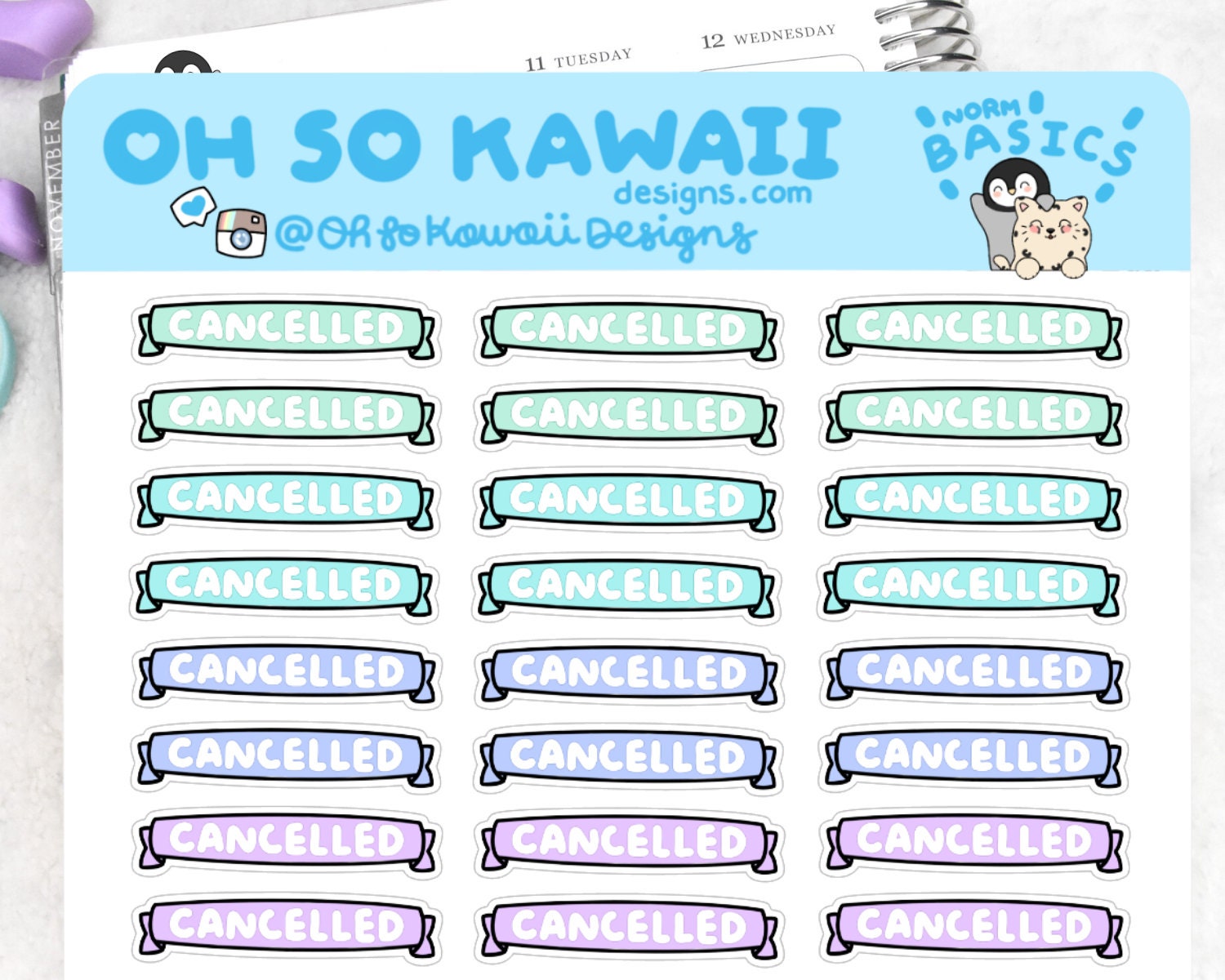 Kawaii Canceled Stickers Cancelled Planner Stickers Happy - Etsy