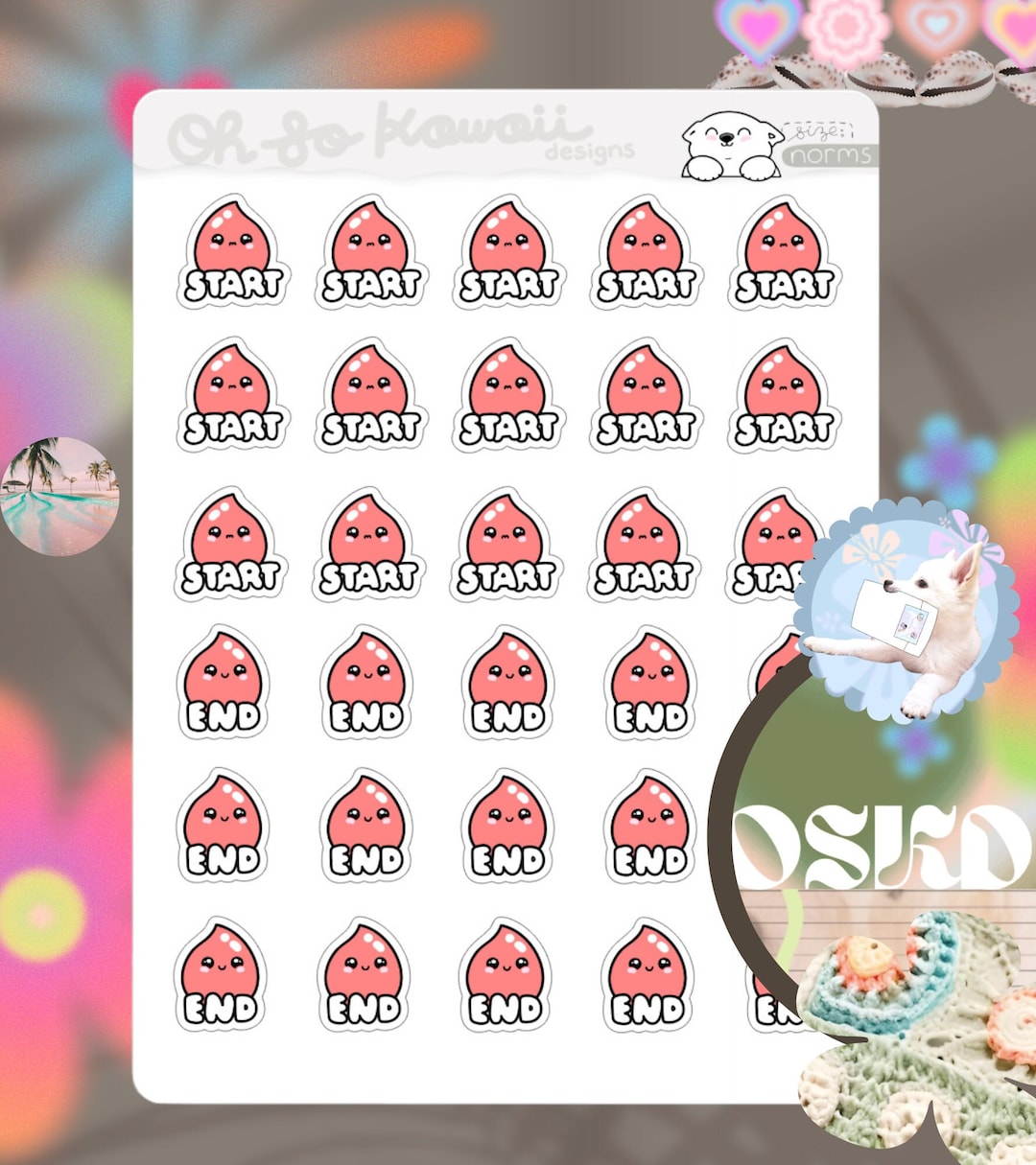 Kawaii Blood Drop Stickers - Blood Drop Planner Stickers - Period ...