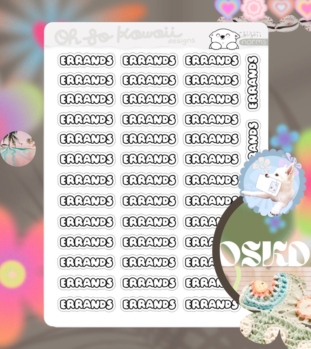 Kawaii Errands Stickers - Errands Planner Sticker - Bubble Letter ...