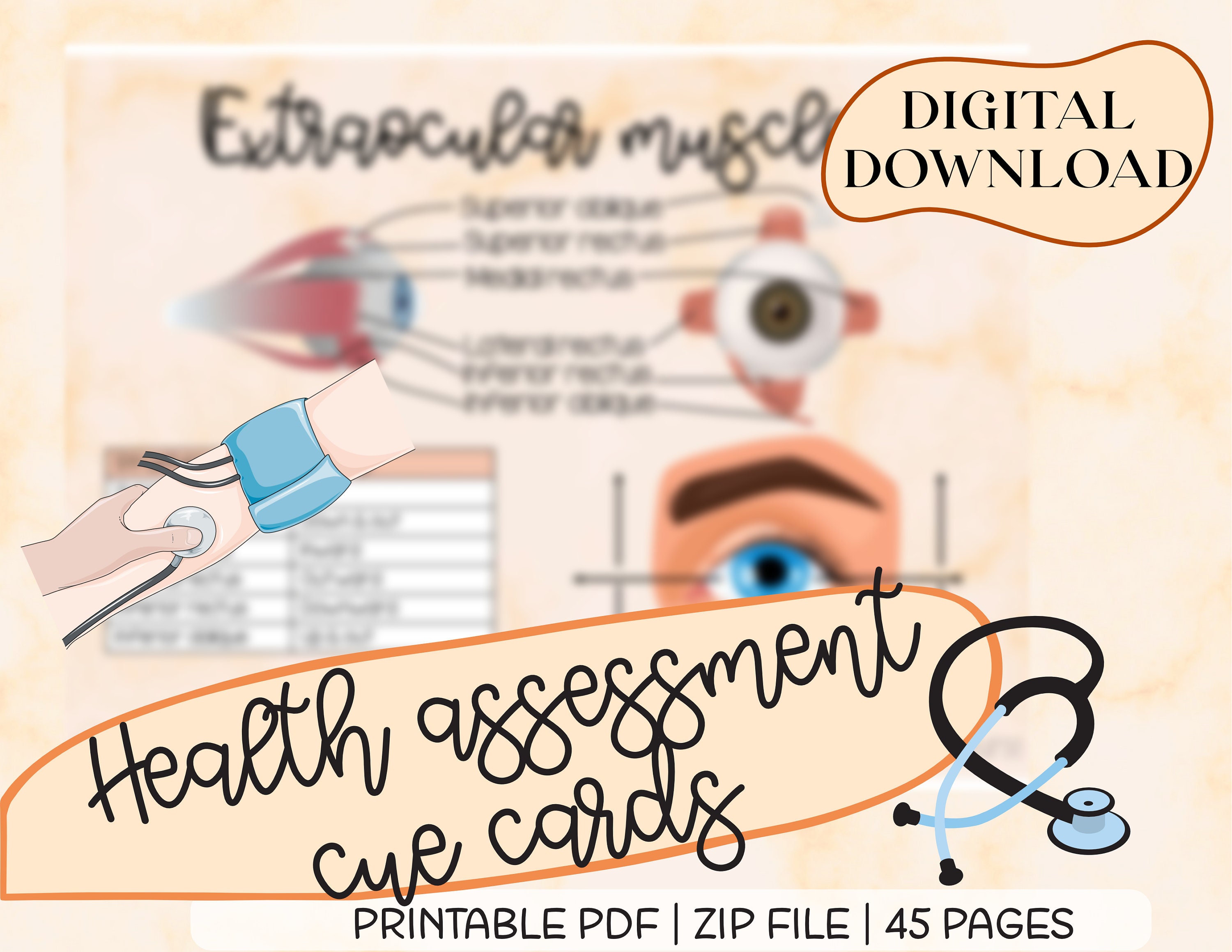 Health Assessment Cue Cards, for Nursing Students, Nurses, Medical ...