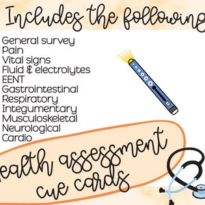 Health Assessment Cue Cards, for Nursing Students, Nurses, Medical ...