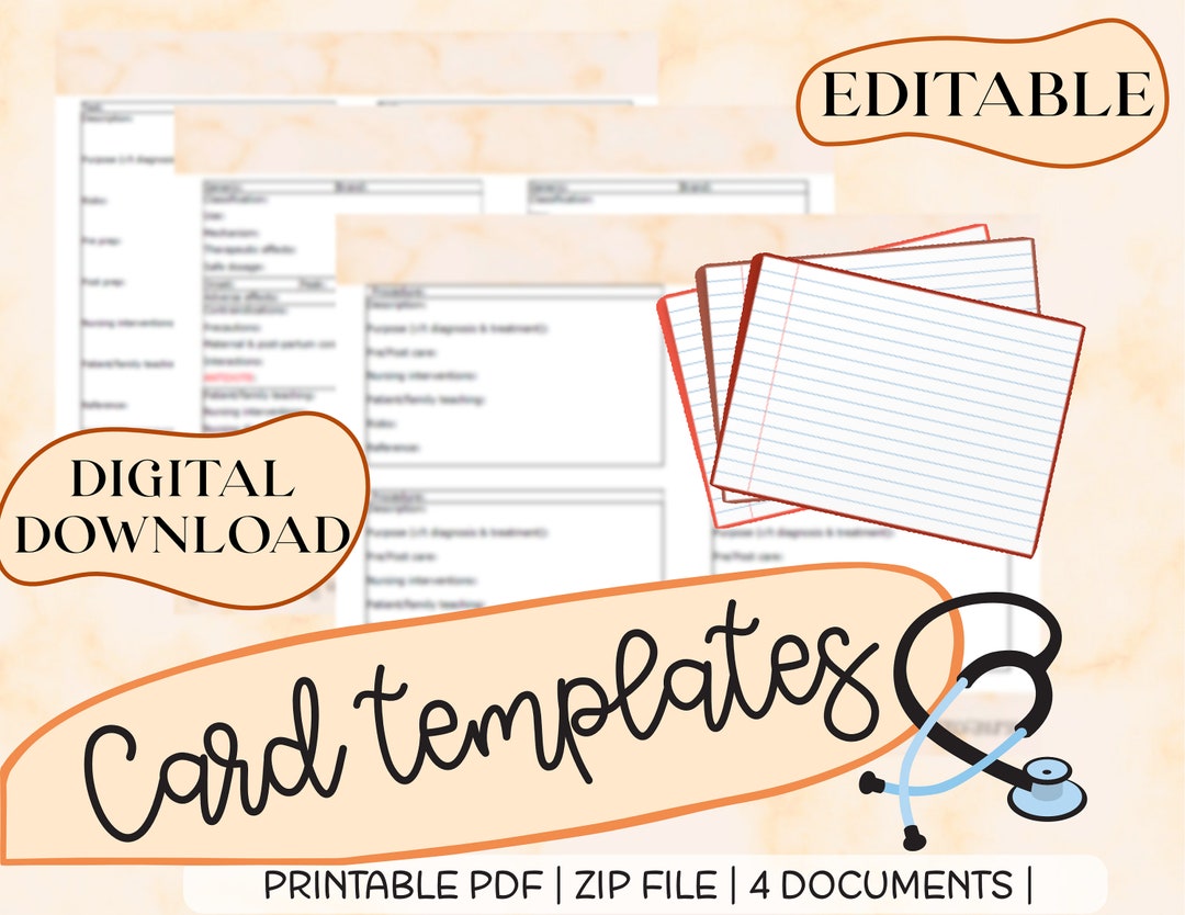 Card Templates, for Nursing Students, Nurses, Clinicals, Medical ...