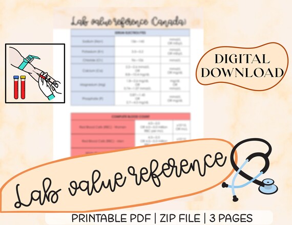 Lab Value Reference canada for Nursing Students Nurses - Etsy