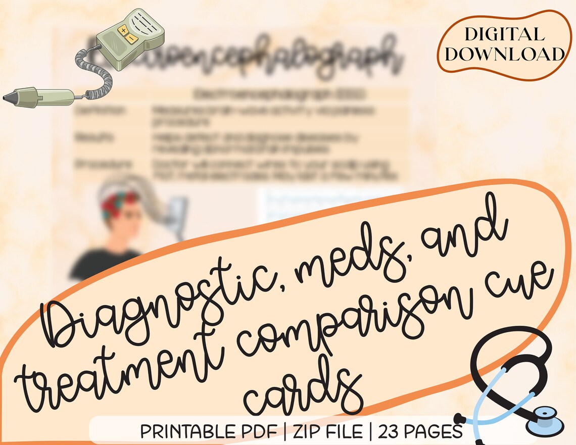 Diagnostics, Meds, & Treatments Comparison Cards, for Nursing Students ...