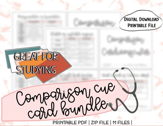 Comparison Cue Cards Bundle for Nursing Students Nurses | Etsy