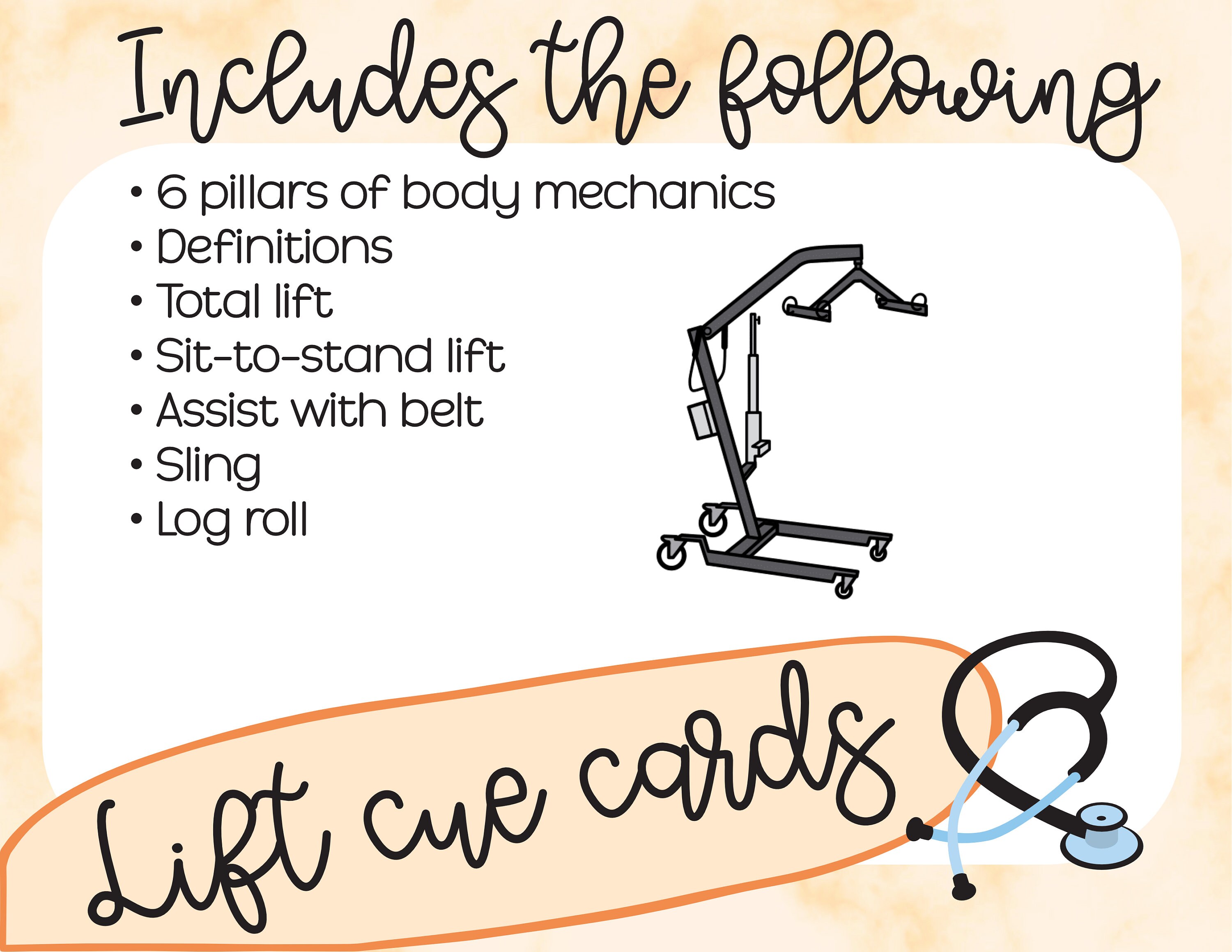 Lifts Cue Cards, for Nursing Students, Nurses, Medical Terminology, HCA ...