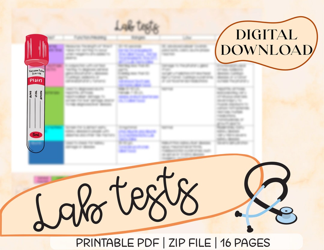 Lab Tests, for Nursing Students, Nurses, Medical Terminology, Digital ...