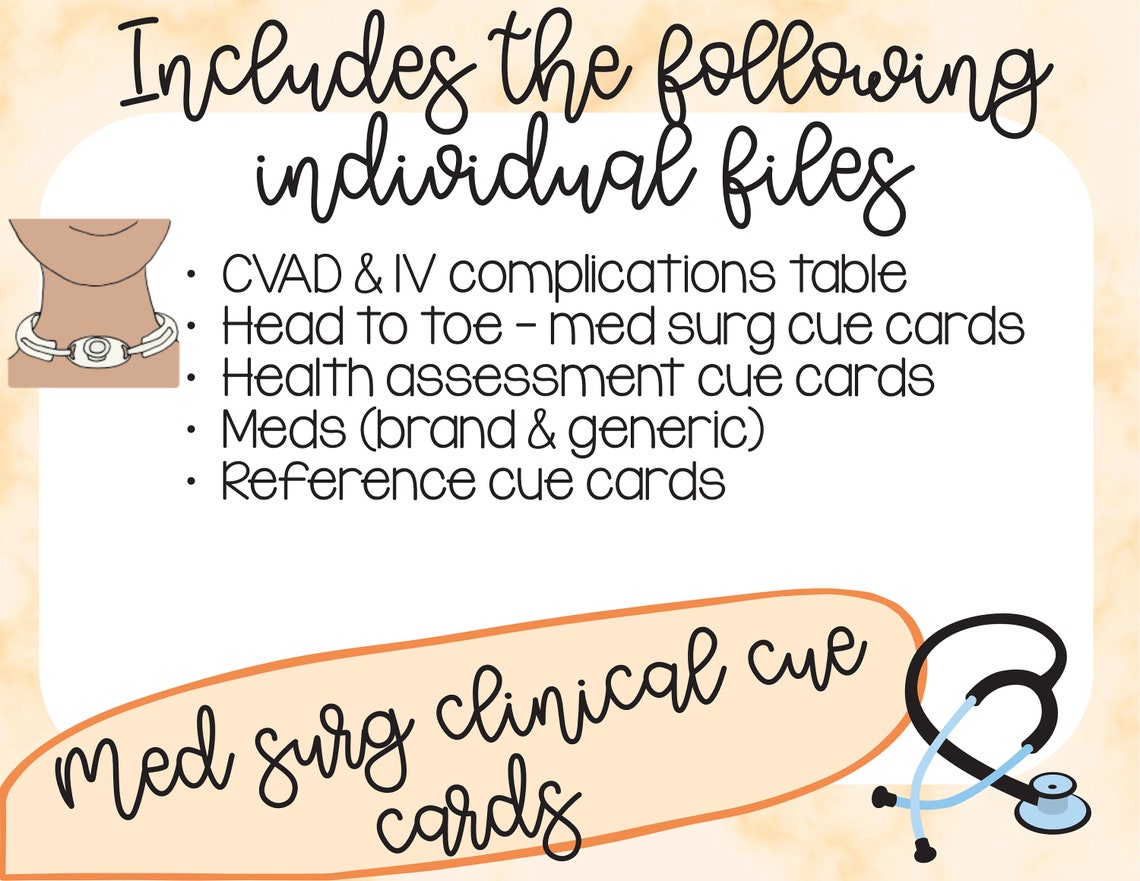 Medical Surgical Clinical Cue Card Bundle, for Nursing Students, Nurses ...