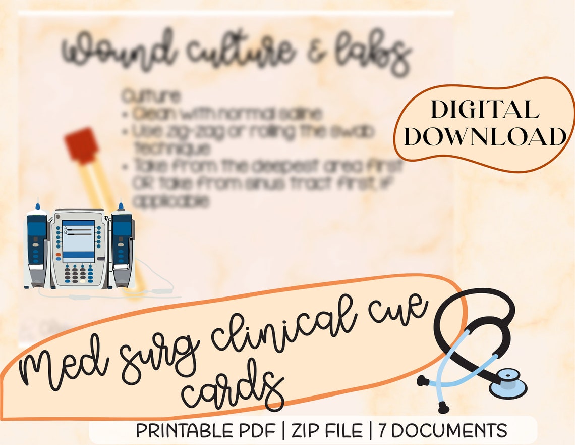 Medical Surgical Clinical Cue Card Bundle, for Nursing Students, Nurses ...