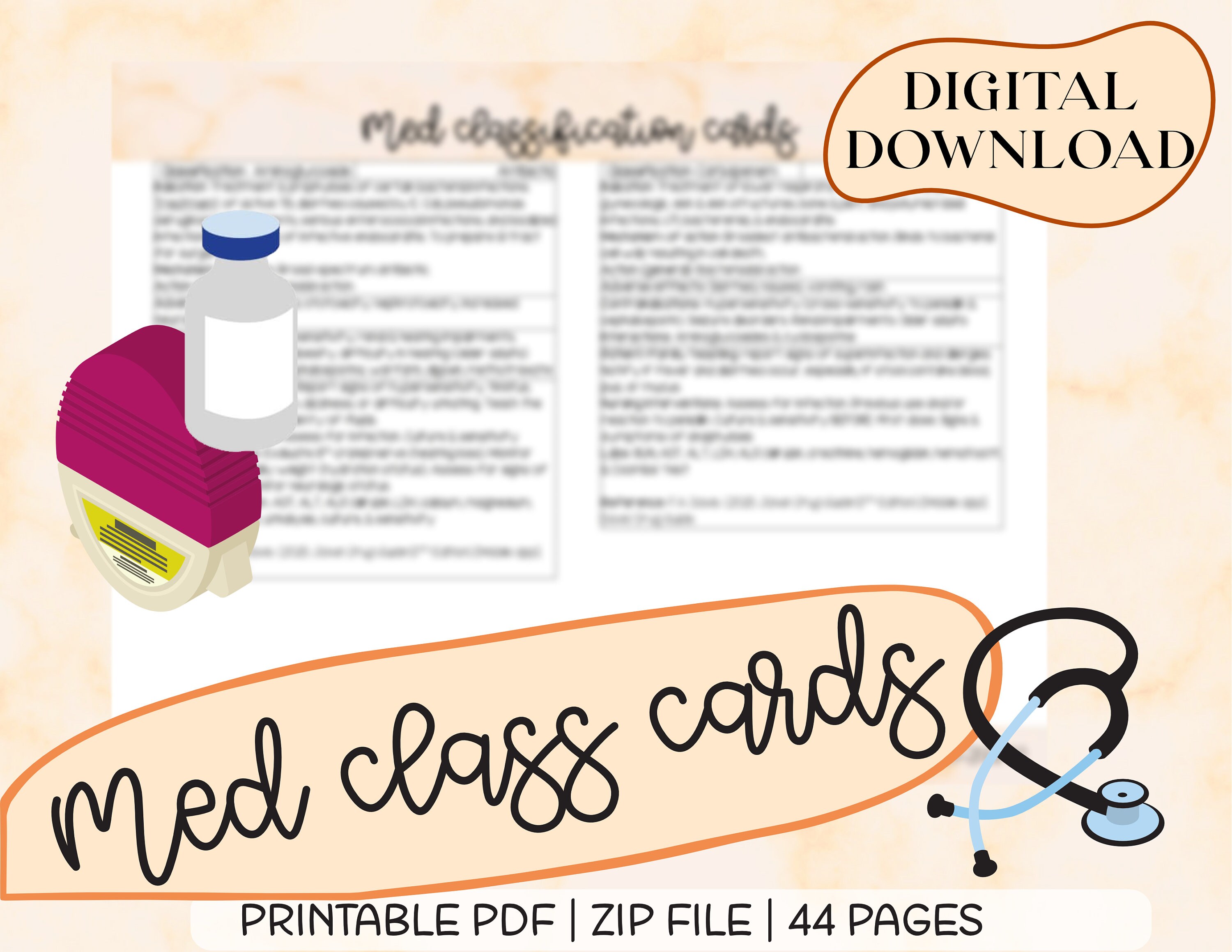 Medication Classification Cards, for Nursing Students, Nurses, Medical ...