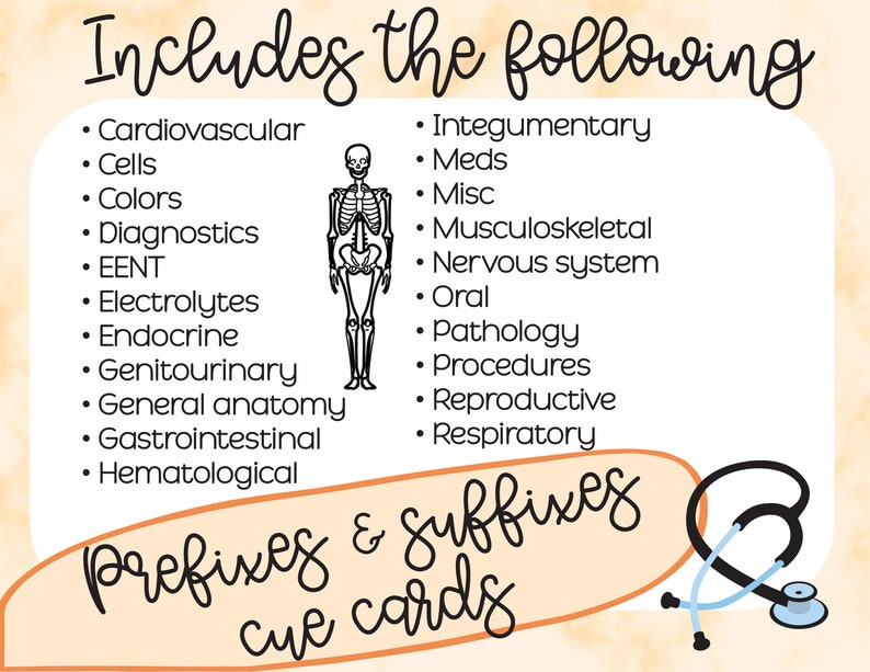 Medical Terminology Prefixes & Suffixes Cue Cards (digital Download) - Etsy