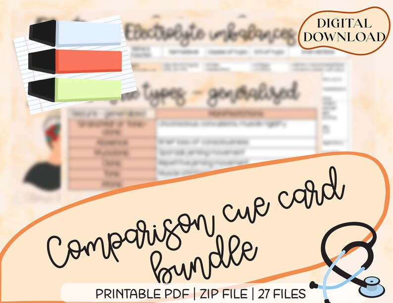 Comparison Cue Cards Bundle, for Nursing Students, Nurses, Medical ...