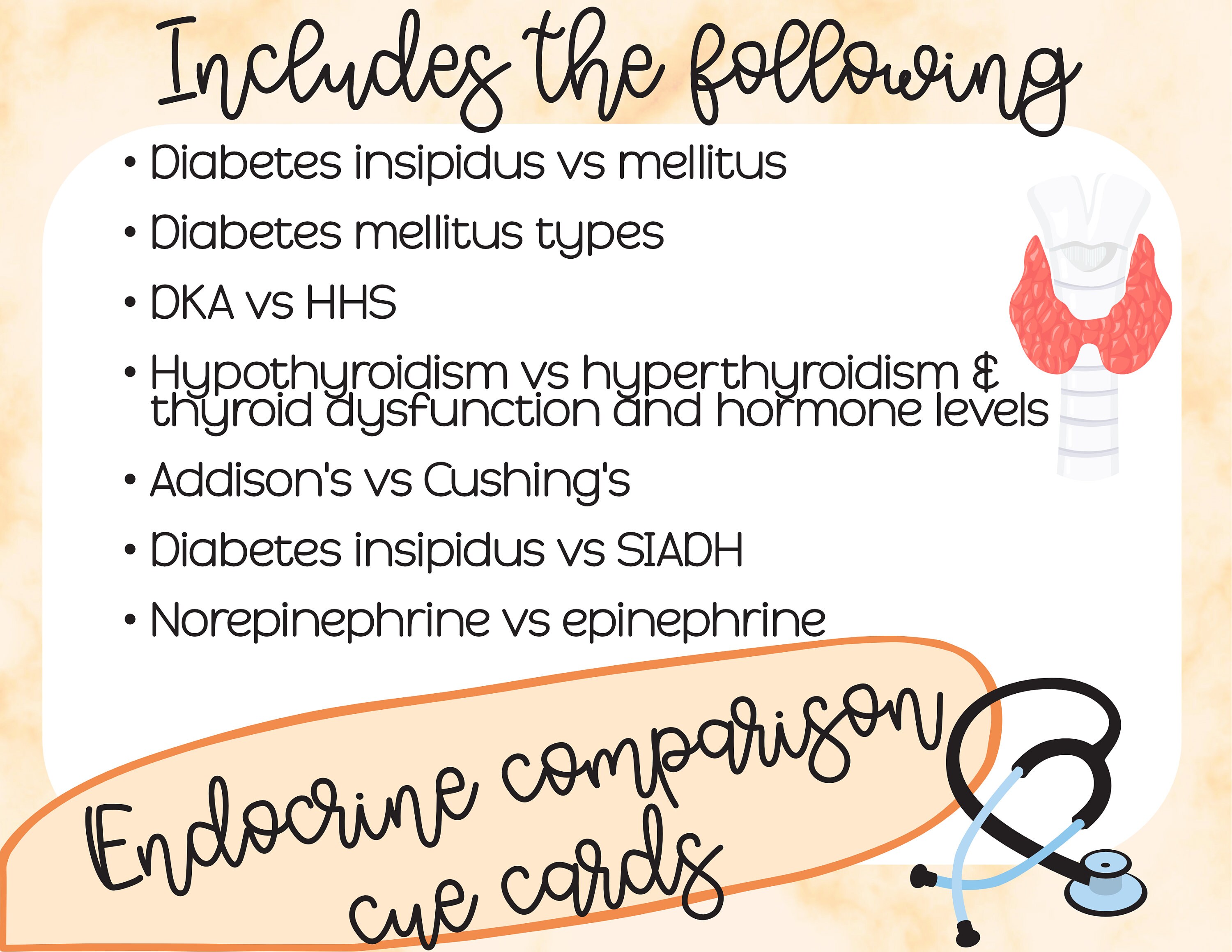 Endocrine Comparison Cards, for Nursing Students, Nurses, Medical ...