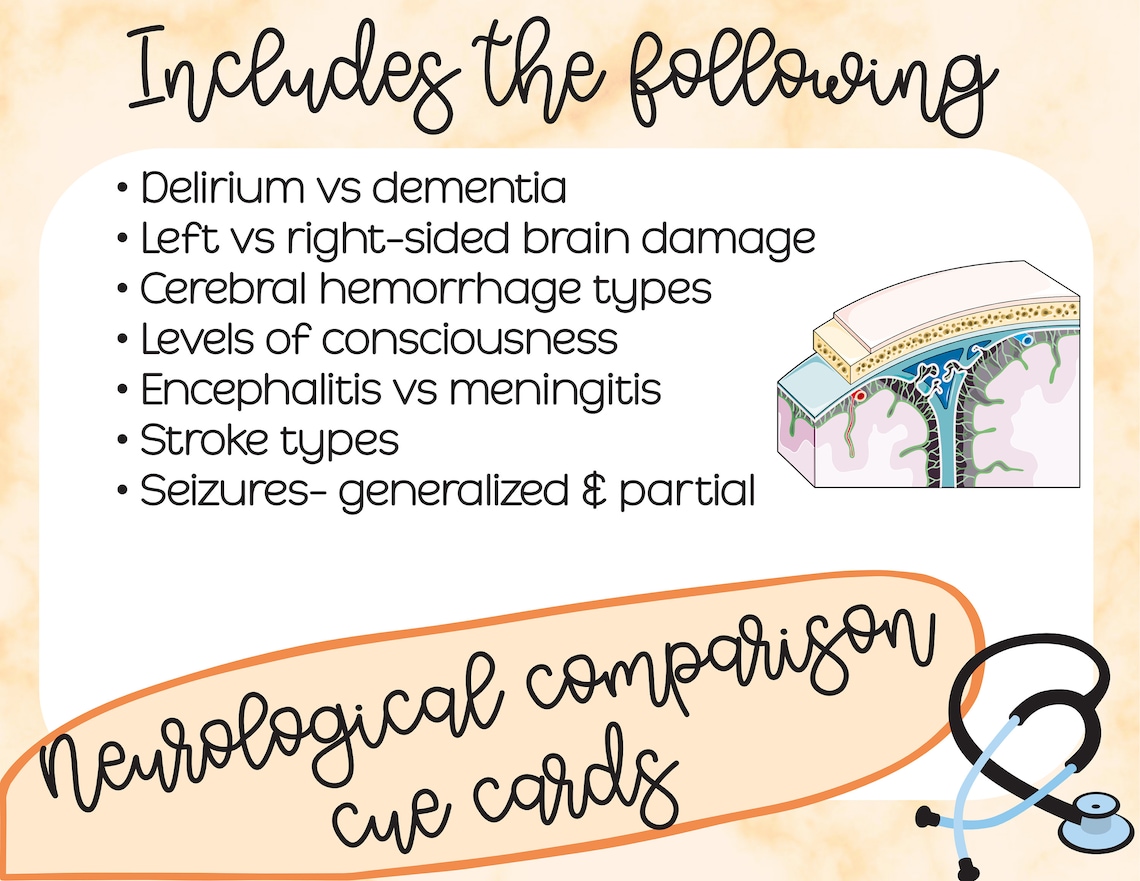 Neurological Comparison Cards, for Nursing Students, Nurses, Medical ...