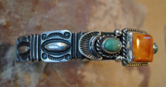 Native American Made Green Turquoise, Orange Spiny Oy… - Gem