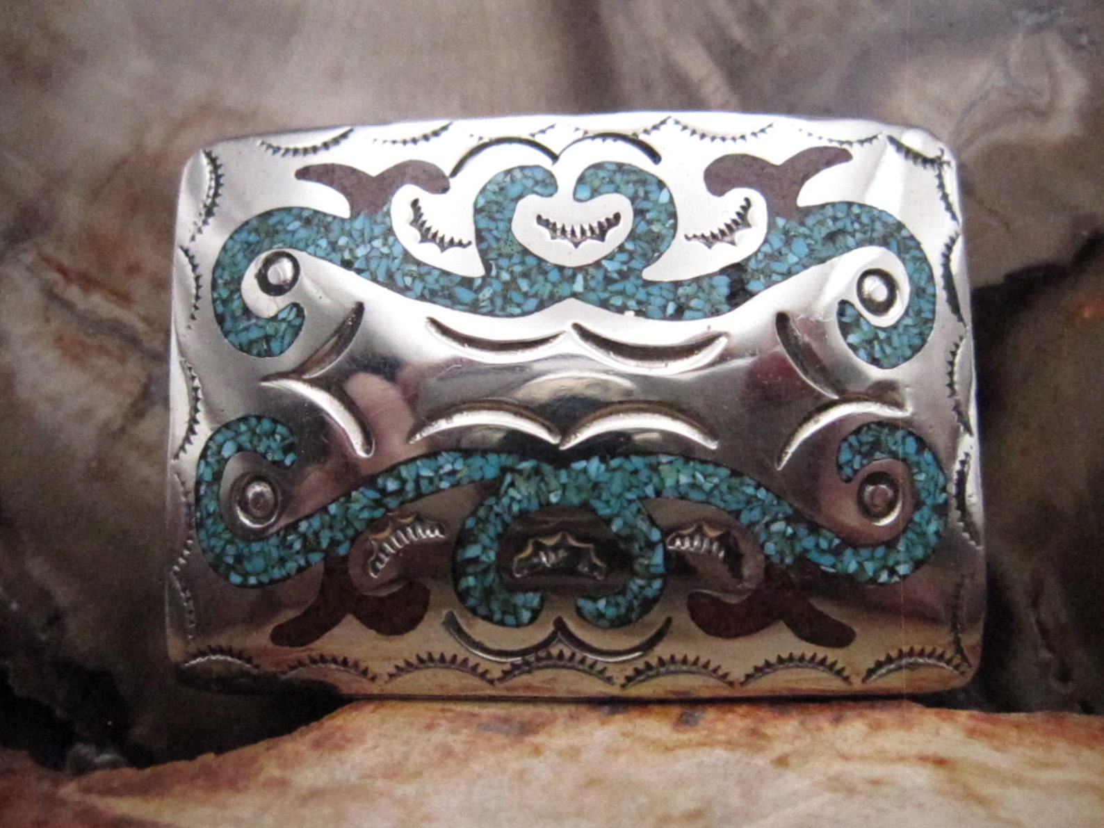 Vintage Turquoise Chip Belt Buckle Authentic Native Made Nickle Silver ...