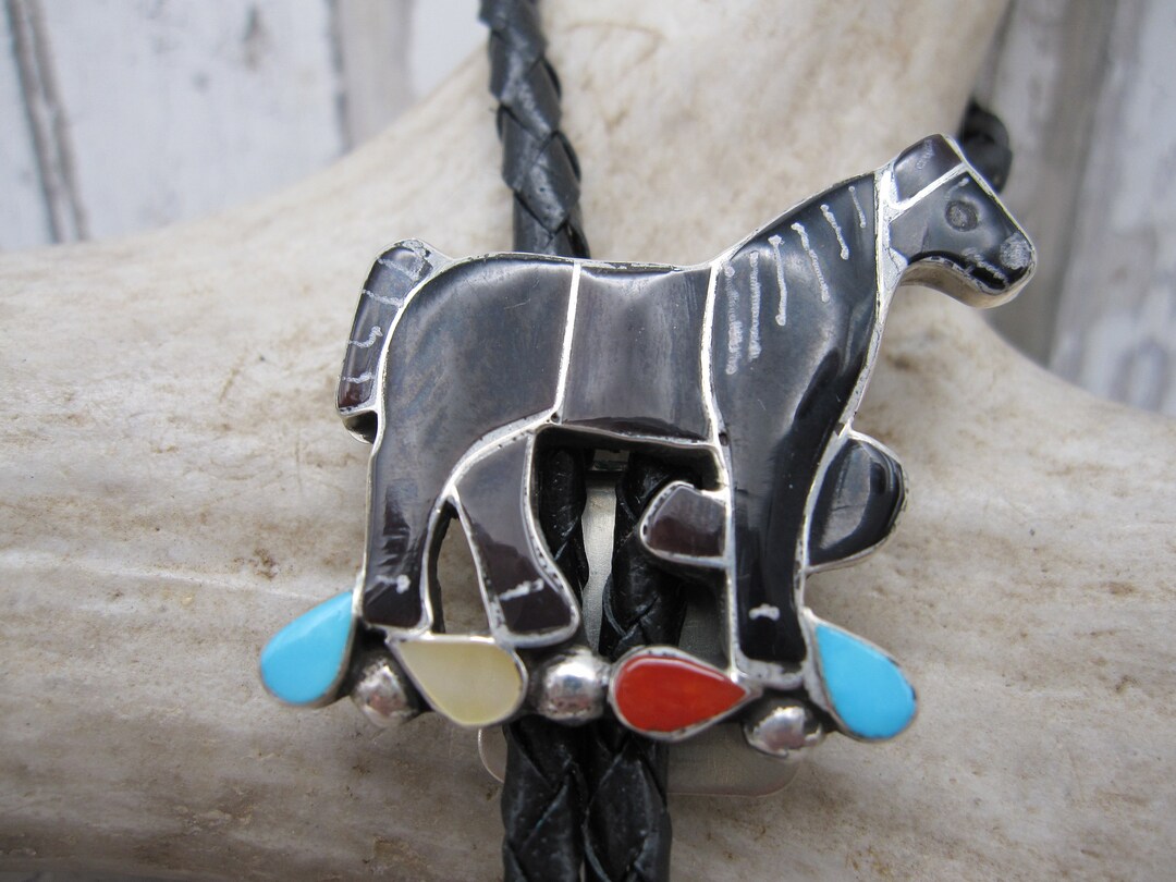 Native American Made Bolo Small Inlay Horse Bolo Authentic Native Small ...
