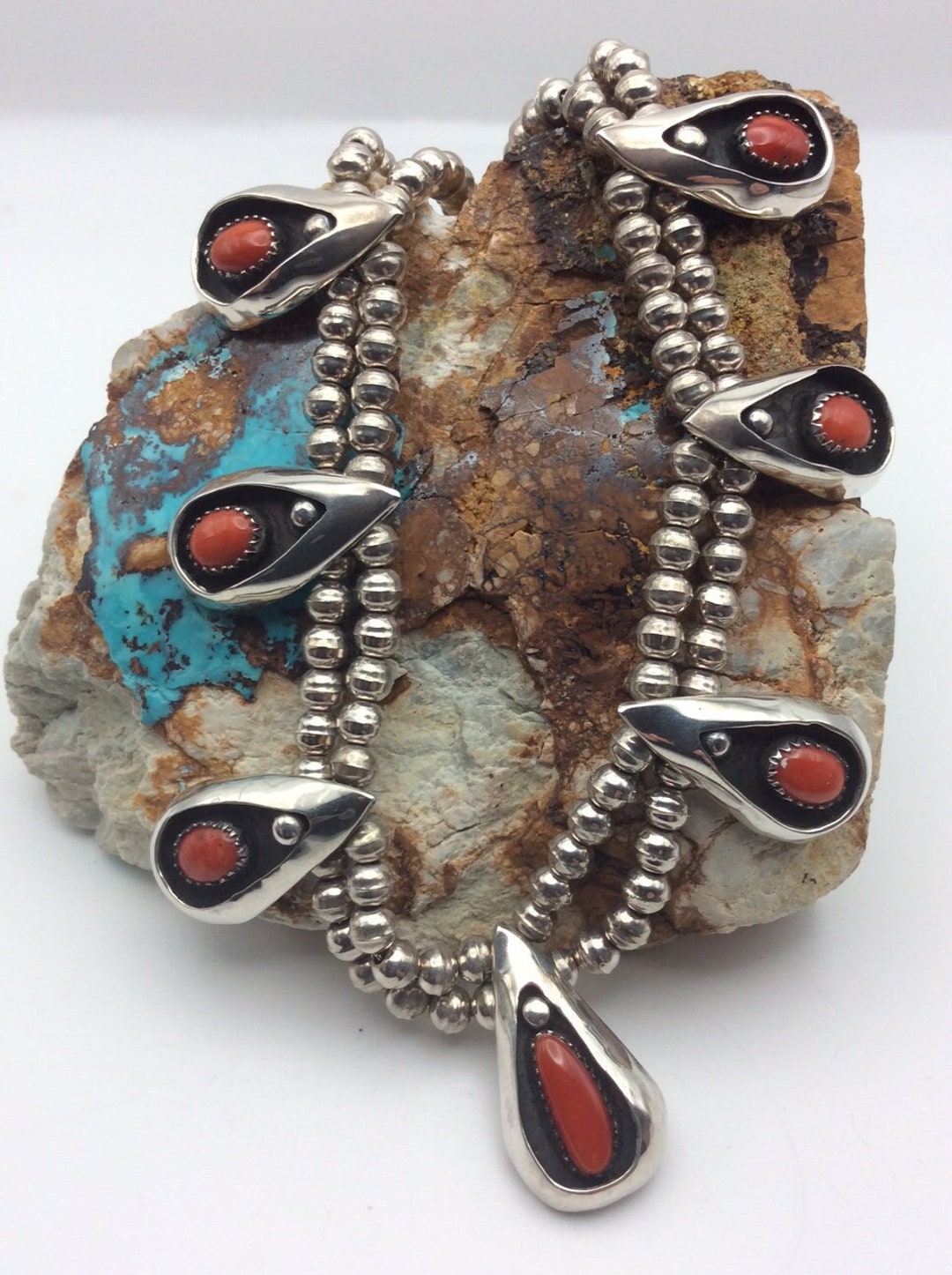 Vintage Native American Made Coral Shadow Box and Sterling Silver ...