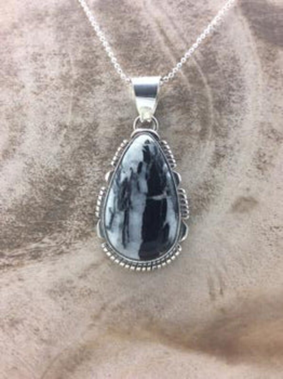 Native American Made White Buffalo and Sterling Silver Teardrop Shaped ...