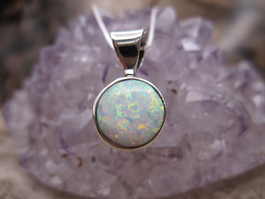 Native Made Opal Sterling Silver Pendant Necklace: Dainty Contemporary ...