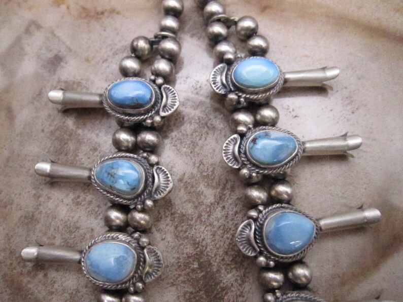Golden Hills Turquoise Squash Blossom Necklace: Sterling Silver, Native ...