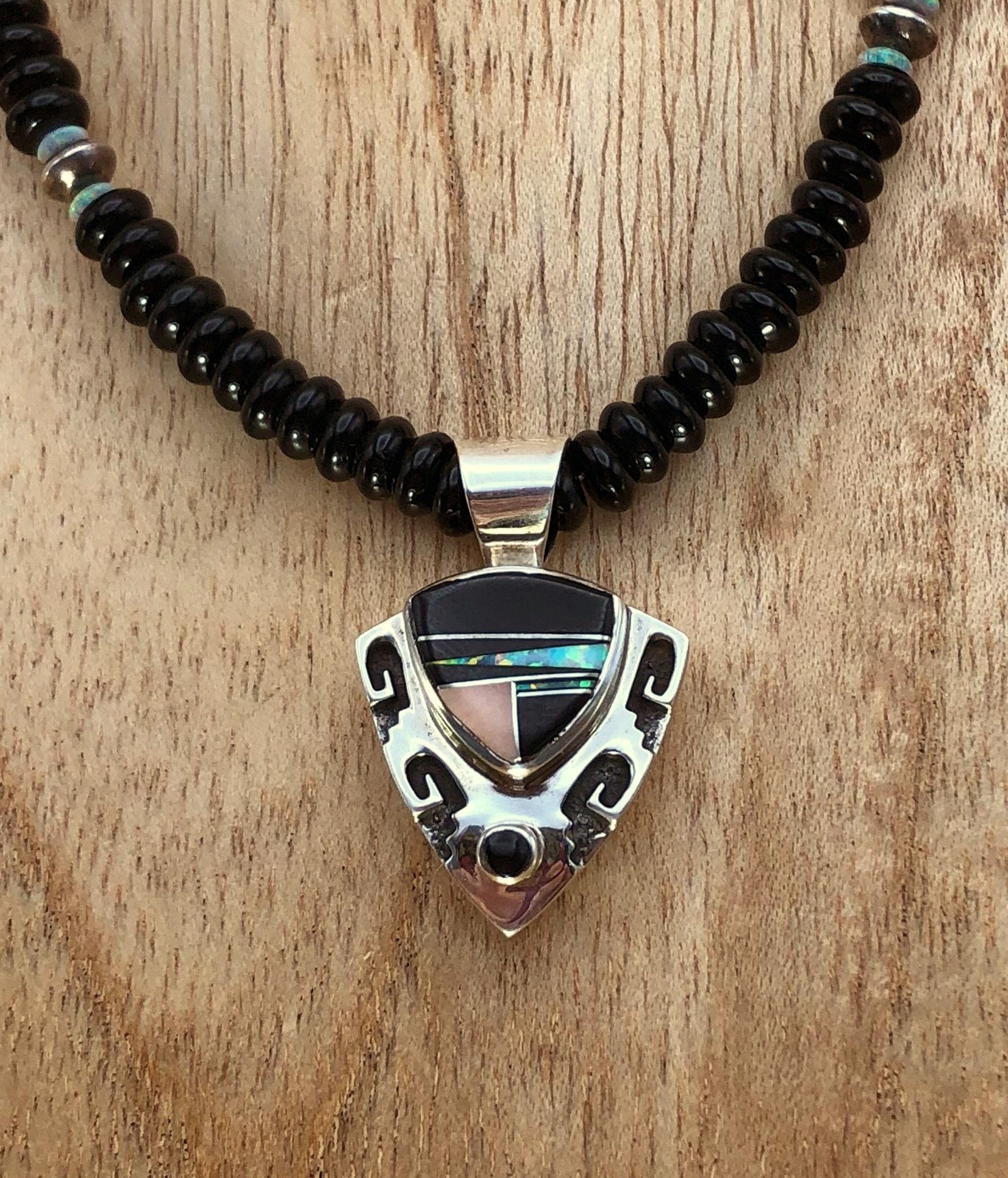 Native American Made Opal & Mother of Pearl Inlay and Sterling Silver ...