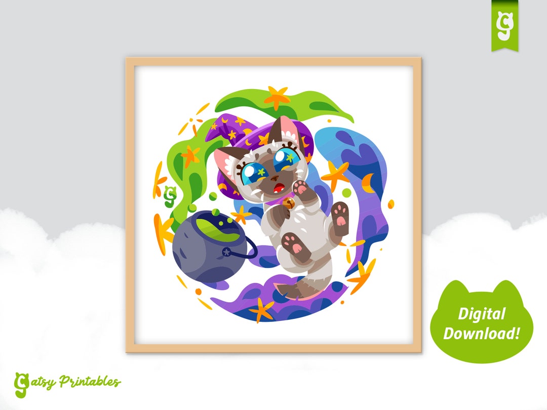 Siamese Wizard Magician Witch With Magic Cauldron Kitten Cat - Etsy