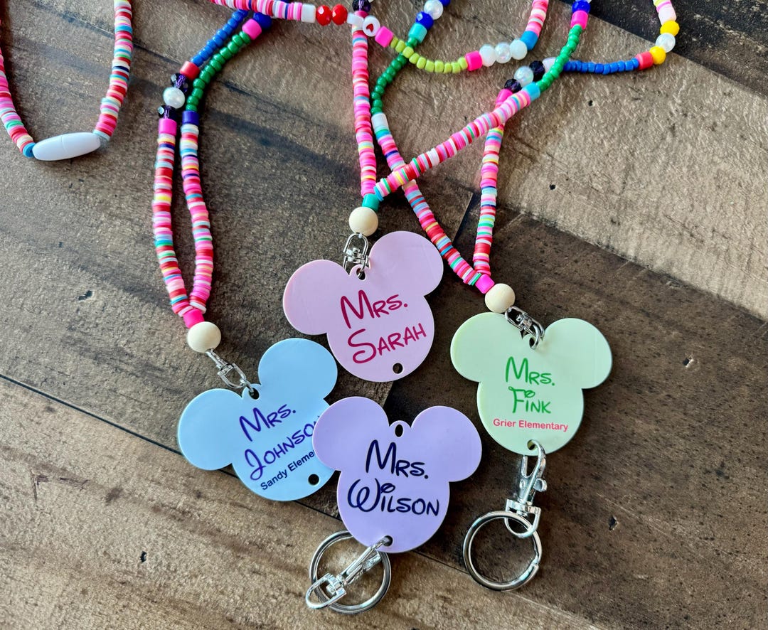 Beaded Mickey Lanyard, Personalized Teacher Gift Badge, Name Tag Disney ...
