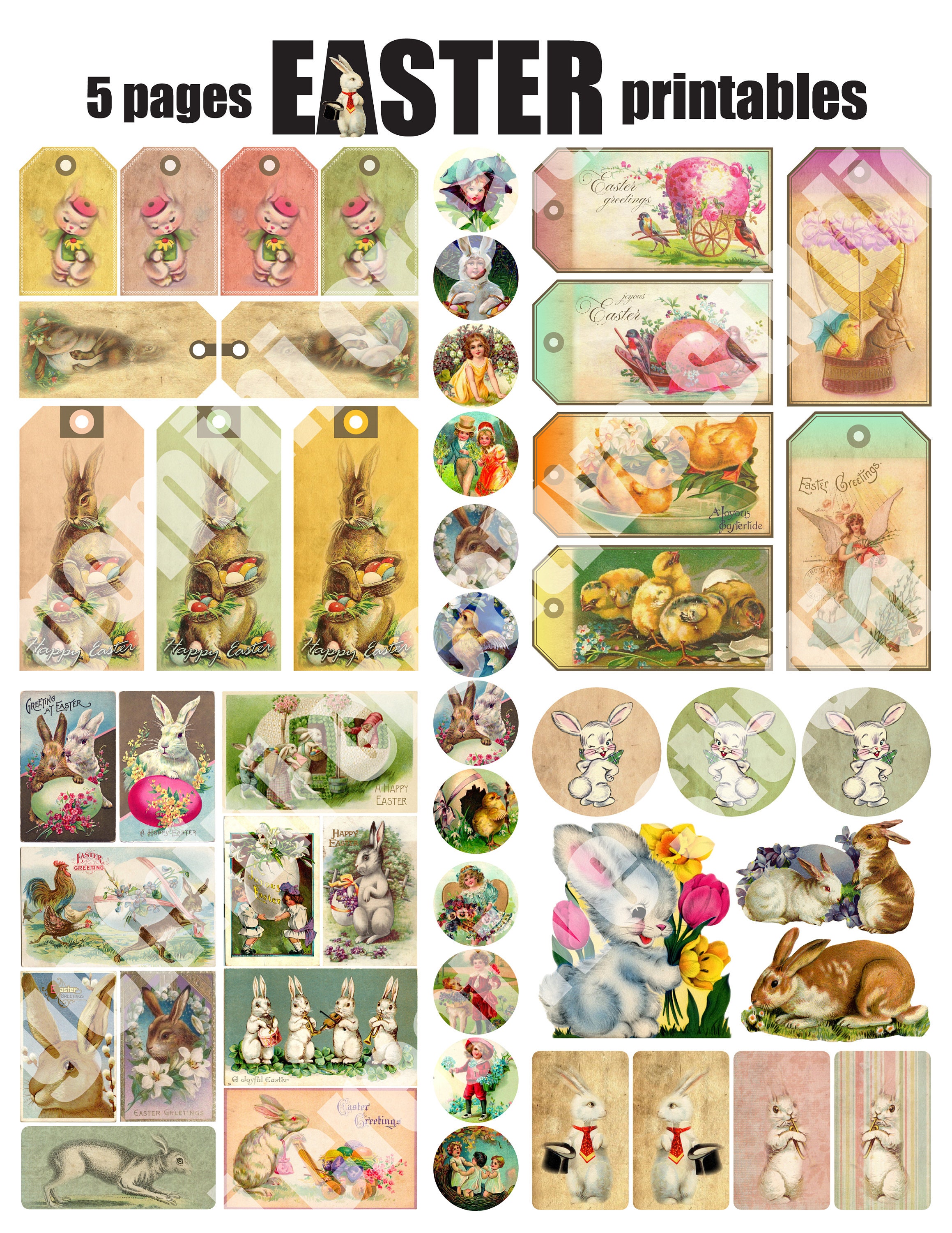 Retro Vintage EASTER Printable 5 Sheets Instant Digital - Etsy