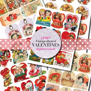 Retro Children's Valentines Vintage Printables 5 Sheets, Instant ...